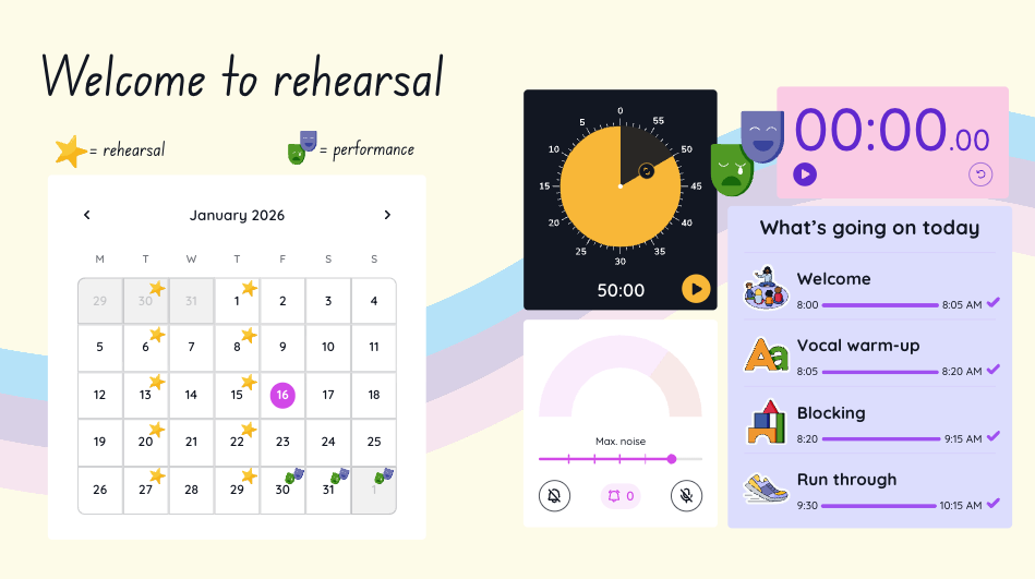 Try this Drama rehearsal screen template for teachers