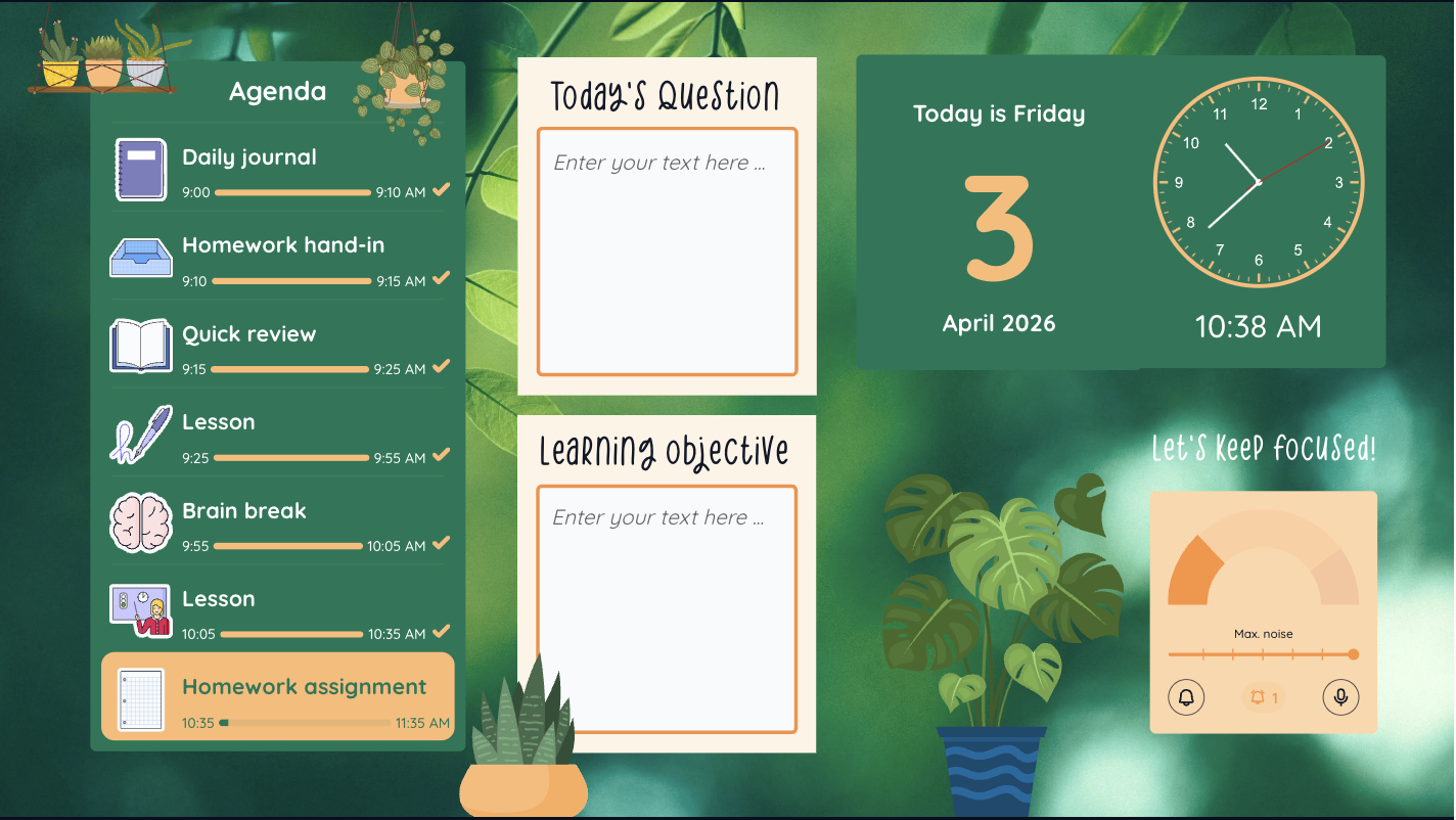 Try our free reusable classroom agenda screen